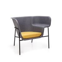 China Molded PET Upholstered Lounge Chair With Fabric Cushion Metal Legs For Cafe for sale