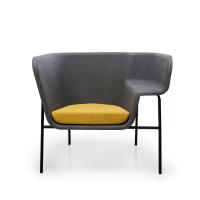 China Molded PET Upholstered Lounge Chair With Fabric Cushion Metal Legs For Cafe for sale