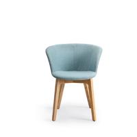 China Fabric Upholstered Restaurant Arm Chair PP Shell Solid Ash Wood Legs For Hotel for sale