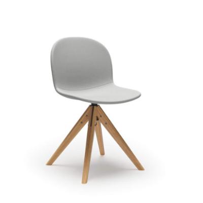 China Swivel Fabric Upholstered Restaurant Dining Chairs Solid Beech Wood Legs For Hotel for sale