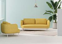 China Upholstered Commercial Sofa Rounded 3 Seater Sofa With Wood Base For Hotel Lounge for sale