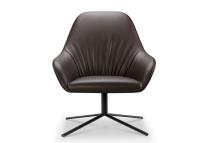 China Top Grain Commercial Lounge Chair Brown Leather Swivel Chair 4 Star Base For Bedroom for sale