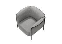 China Barrel Shaped Commercial Fabric Leisure Chair Black Metal Frame For Hotel Office for sale