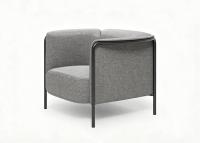 China Barrel Shaped Commercial Fabric Leisure Chair Black Metal Frame For Hotel Office for sale