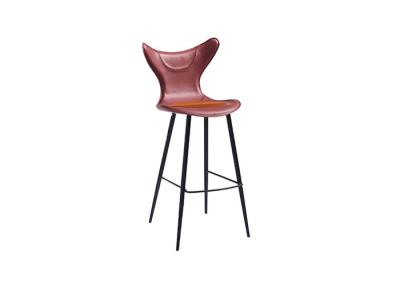 China Regenerated High Back Leather Bar Stool With Black Metal Legs For Bistros for sale