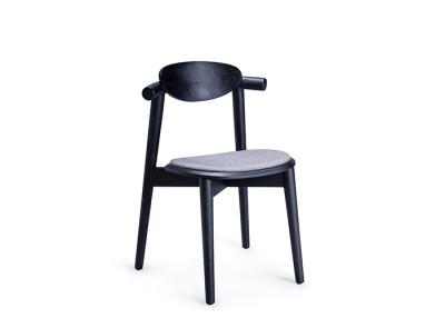 China Ash Wood Padded Restaurant Chair Black Open Paint Cushioned Armless For Cafe for sale