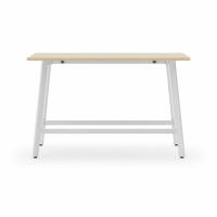 China Modern Bar Table With Wood Grain MFC Top Metal Legs For Hospitality Spaces for sale