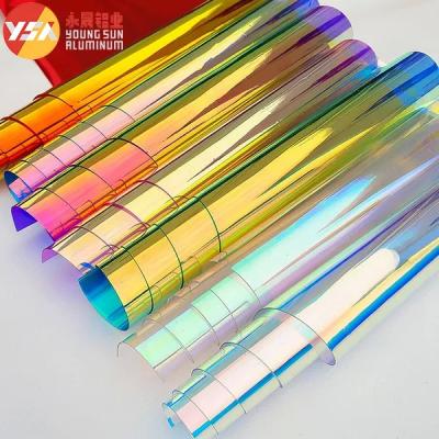 China Colorful Laser Transparency Film with 1600mm Slitting Width and 0.019-0.022mm Iridescent PET Thickness for sale