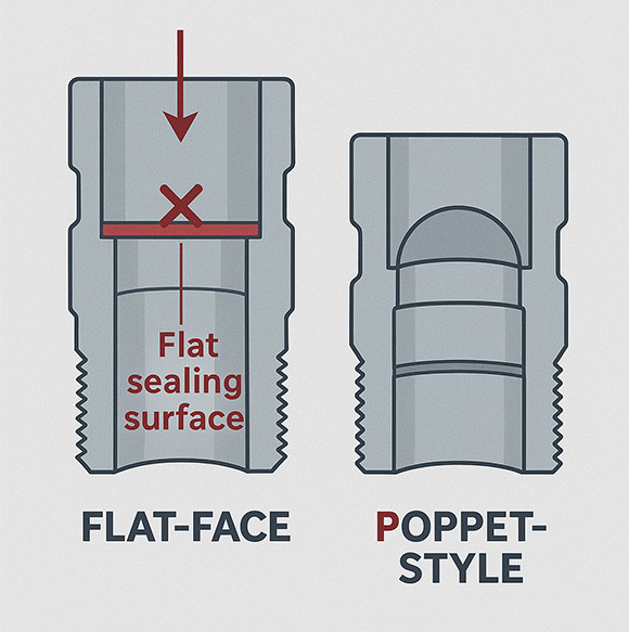 Illustration of flat-face coupler failing to engage under residual pressure
