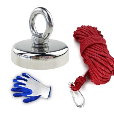 China Grade NdFeb Dia 75mm 230KG Pull Force Super Strong Neodymium Fishing Magnet with Eyeblot for sale