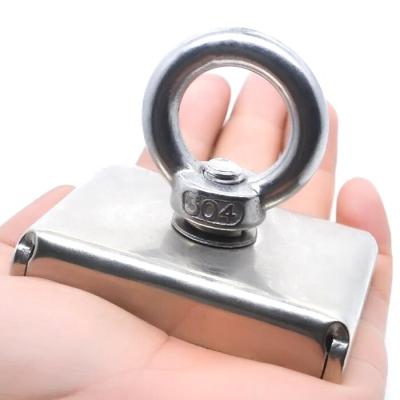 China Customized Rectangular Square Pot Magnet with M10 Eyebolt Screw and 330lbs Pull Force for sale