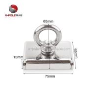 China Customized Rectangular Square Pot Magnet with M10 Eyebolt Screw and 330lbs Pull Force for sale