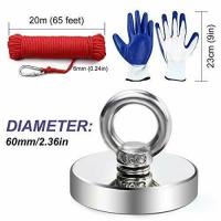 China 120KG Pull Recovery Neodymium Fishing Magnet with Precise Tolerance /-1% and Rope Eyebolt for sale