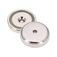 China 75kg Force Neodymium NdFeB Shallow Pot Magnet with Countersunk Mounting Hole D48x10.8mm for sale