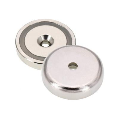 China 75kg Force Neodymium NdFeB Shallow Pot Magnet with Countersunk Mounting Hole D48x10.8mm for sale