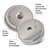 China 75kg Force Neodymium NdFeB Shallow Pot Magnet with Countersunk Mounting Hole D48x10.8mm for sale