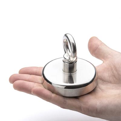 China A3 steel NdFeB magnet 148 LBS 67 KG Pulling Force D48mm Rare Earth POT Magnet with Eyebolt for sale