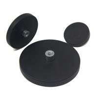 China 80 Degree Celcius Rubber Coated NdFeB Pot Magnet with Tapped Pin and Cutting Service for sale