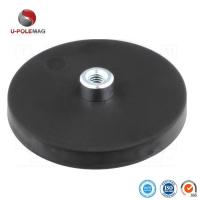 China 80 Degree Celcius Rubber Coated NdFeB Pot Magnet with Tapped Pin and Cutting Service for sale