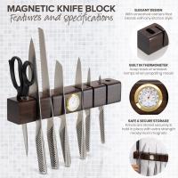 China Acacia Wood Knife Holder featuring Super Strong Magnets and Multifunctional Hygrometer for sale