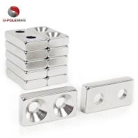 China N45 Square Block Countersunk Hole Magnet in Bright Silver Sintered Neodymium Material for sale
