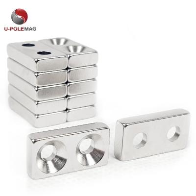 China N45 Square Block Countersunk Hole Magnet in Bright Silver Sintered Neodymium Material for sale