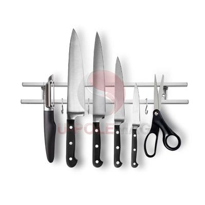 China 304 Stainless Steel Magnetic Knife Bar Rack with 6 Hooks and Ferrite Magnet Type 10 Inch for sale