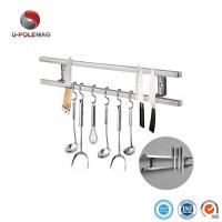 China 304 Stainless Steel Magnetic Knife Bar Rack with 6 Hooks and Ferrite Magnet Type 10 Inch for sale
