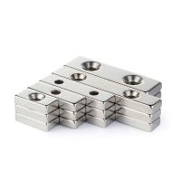 China 10000 Gauss N52SH Strong Block Magnet with 2 Countersunk Holes Neodymium NdFeB Material for sale