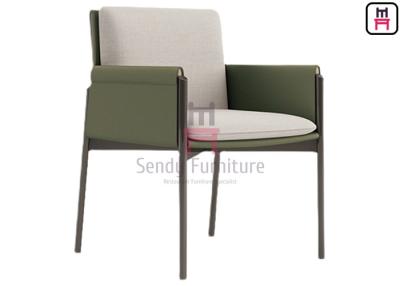 China Tanned Leather Upholstered Arm Chair Black Titanium Steel For Restaurant Bar Cafe for sale