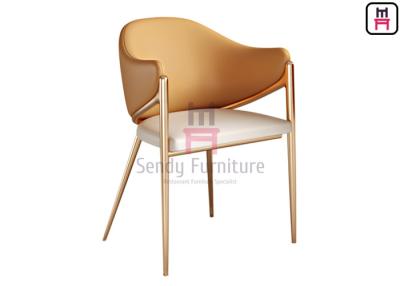 China Orange Color Golden Stainless Steel Restaurant Chairs Eco Leather Uphosltered With Armrests for sale