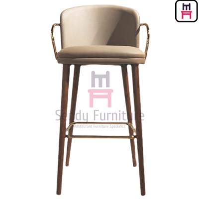 China Restaurant Leather Bar Stool Stainless Steel Armrests With Back / Footrest for sale