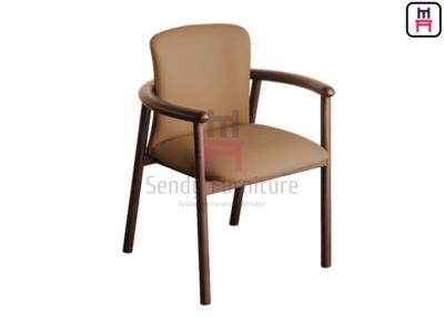 China Brown Leather Upholstered  Wood Restaurant Chair With Armrests for sale
