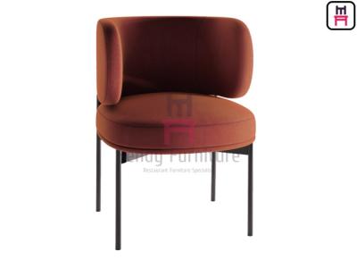 China Red Velvet Upholstered Arm Chair With Black Painted Metal Frame for sale