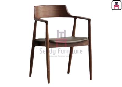 China Walnut Color Armrests Ash Wood Dining Chair With Leather Upholstered for sale