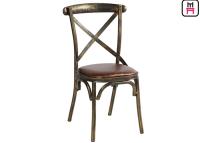 China Wood Like X Back Stylish Metal Restaurant Chairs With Brown Leather Seats for sale