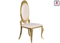 China Hotel Armless Oval Back Stainless Steel Restaurant Chairs With Gold / Chrome Leather Seat for sale
