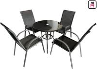 China Coffee Shop Outdoor Restaurant Tables Textilene Garden Furniture With Arm Chairs for sale