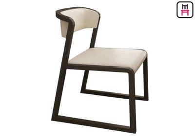 China Leather Upholstered Wooden Dining Chairs No Armrest With Ash Wood Black Color for sale