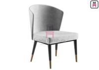 China Fan Shapped High Back Dining Room Chairs Curved Backrest Fabric Armless With Copper Feet for sale