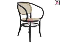 China Natural Rattan Dining Chairs Black Benchwood Armrest Cane Dining Chair for sale