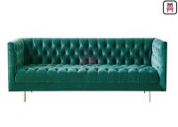 China 3 Seats Sofa Velvet Upholstered Restaurant Booth Button Decoration For Hotel Lobby for sale