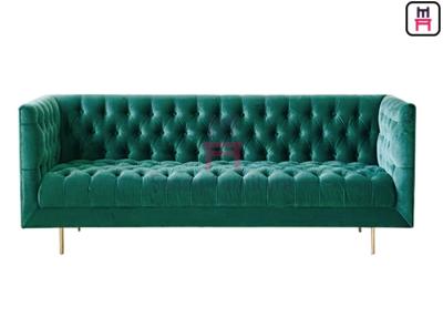 China 3 Seats Sofa Velvet Upholstered Restaurant Booth Button Decoration For Hotel Lobby for sale