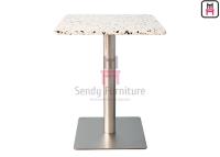 China 2cm Thickness Quartz Stone Restaurant Dining Table With Chrome Stainless Steel Base for sale