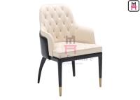 China Modern Wood Restaurant Chairs With Dual - Colors Leather Upholstered Button Decoration for sale