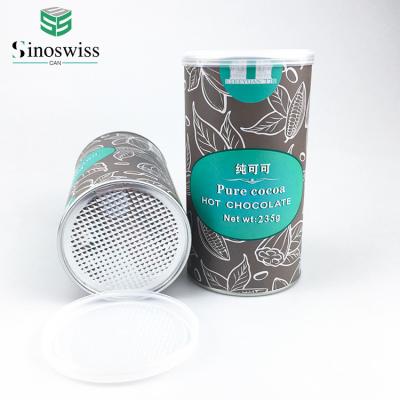 China Food Grade Cocoa Powder Paper Cans Cylindrical Paper Box Packaging With Plastic Lid for sale