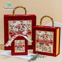 China Luxury Gift Paper Boxes Packaging With Leather Ribbon Handle Foldable Box for sale