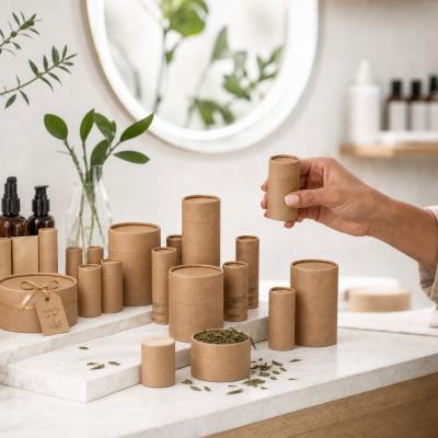 China Custom Eco Friendly Carton Cylinder Kraft Paper Round Boxes EmptyBiodegradable Craft Cardboard Boxes Packaging Tubes for sale