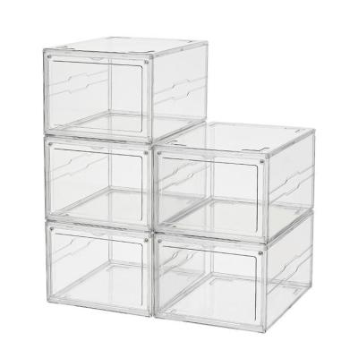 China Clear Magnetic Acrylic Drop Front Shoe Storage Box Anti Corrosion for sale