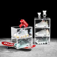 China Stackable Drop Front Clear Plastic Shoe Container Clear Transparent for sale